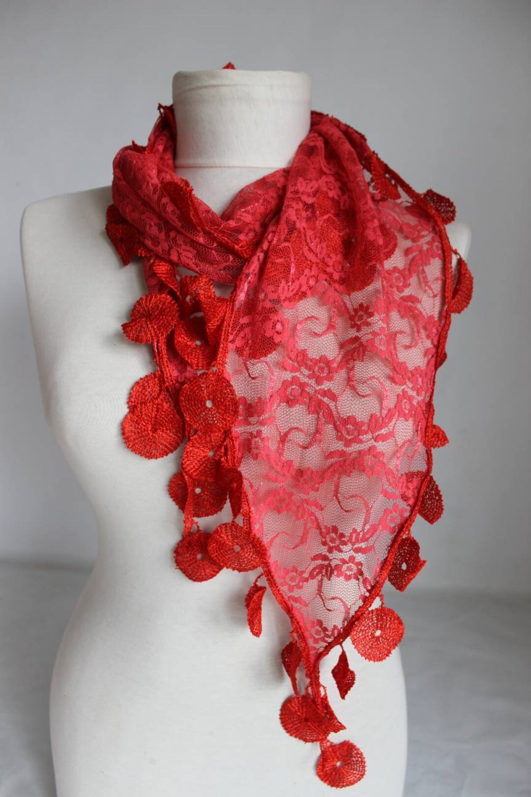 Lace Scarf - Cowl With Lace Edge - Red Scarves - Women Scarves , Summer ...
