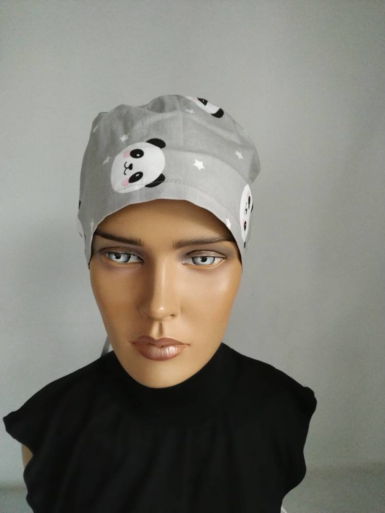Light Gray Panda Cap I Unisex I Nurse Cap Chemo Hats Grey Panda Cap Head Covers Surgical Cap ...