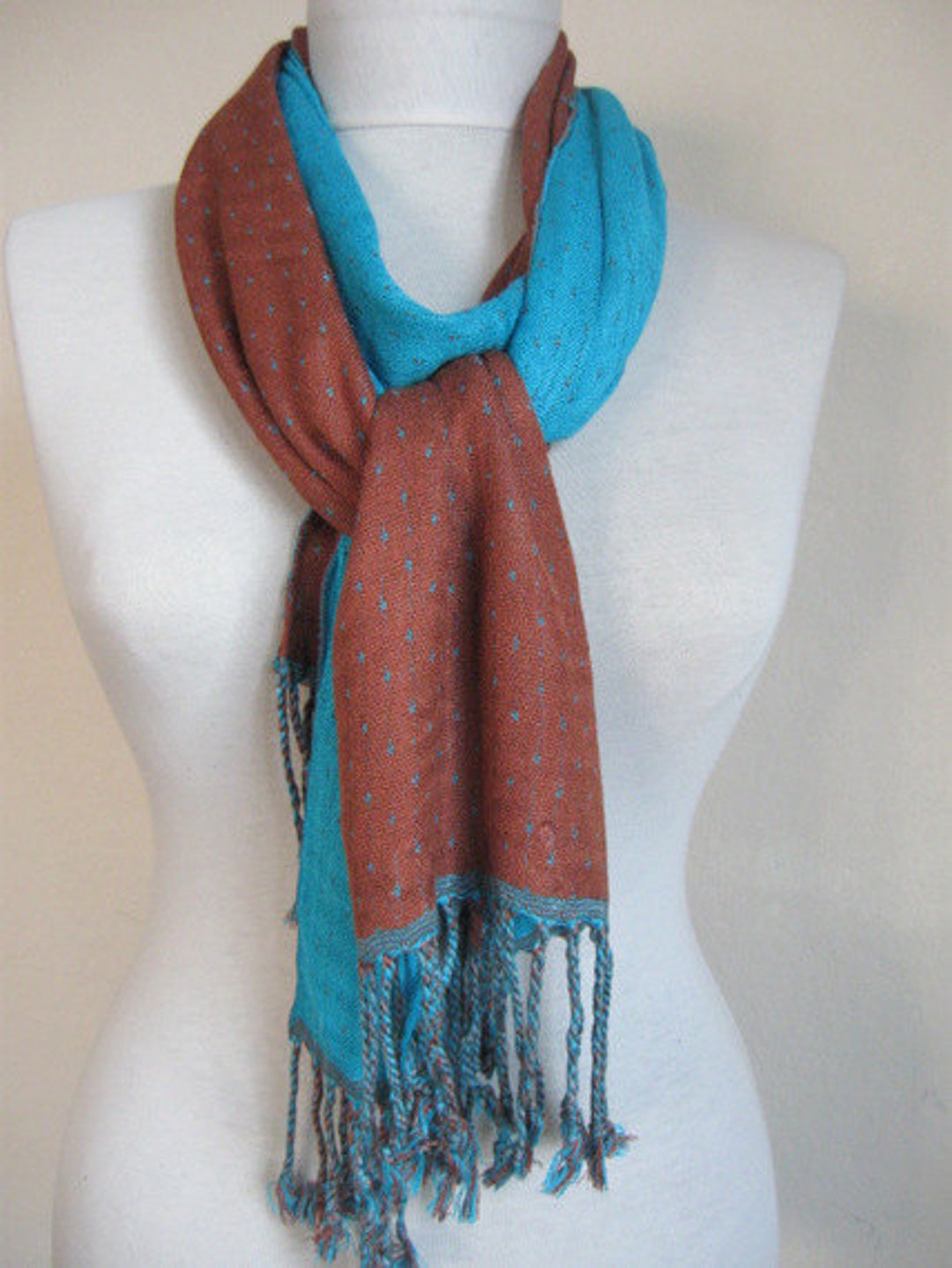 Double-layered Scarf / Two Sided Scarf / Blue -brown / Blue Scarf ...