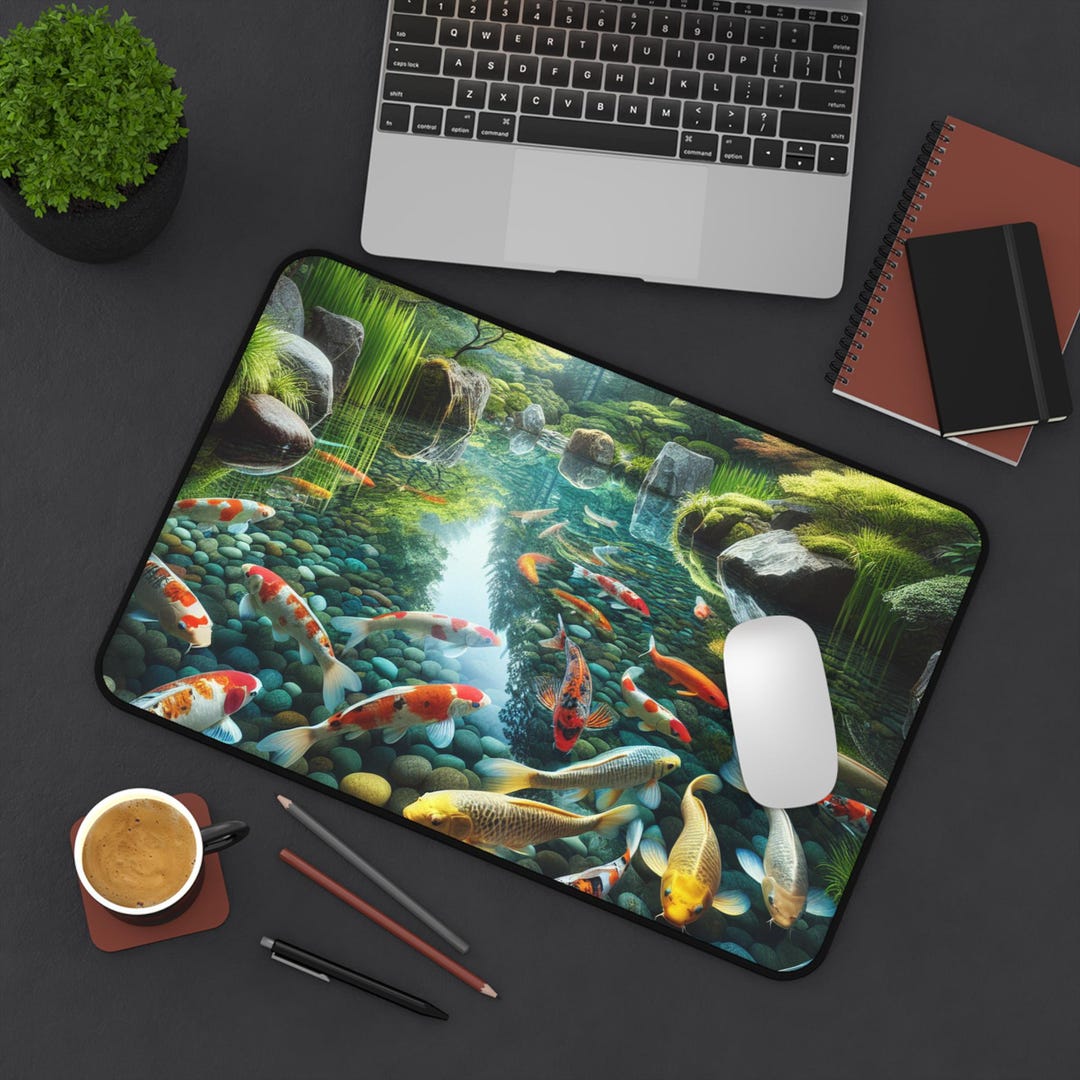 Koi Pond Desk Mat, Zen Japanese Style Neoprene Mousepad - Etsy