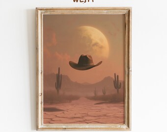 Cowboy Surrealism Wall Art – Western Dream Desert Print | Melting Sun ...