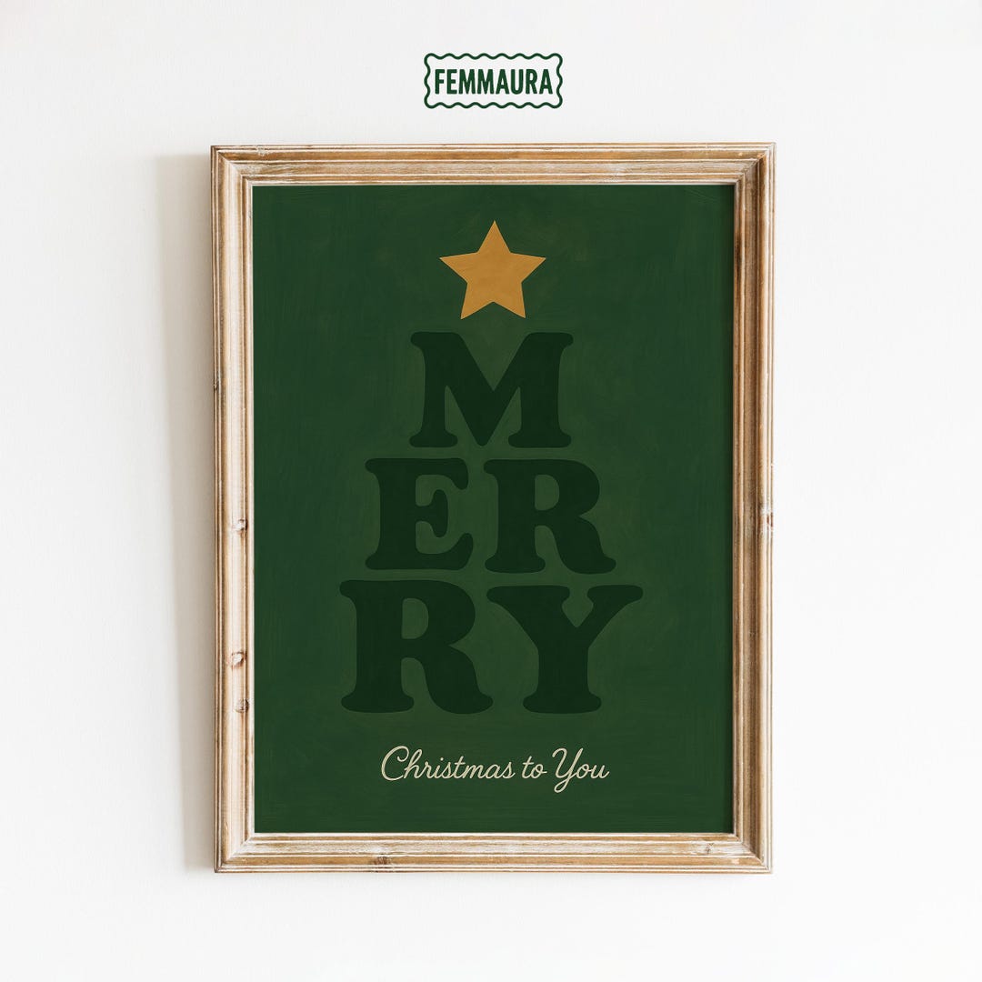Merry Christmas Tree Poster – Retro Green Holiday Wall Art - Etsy
