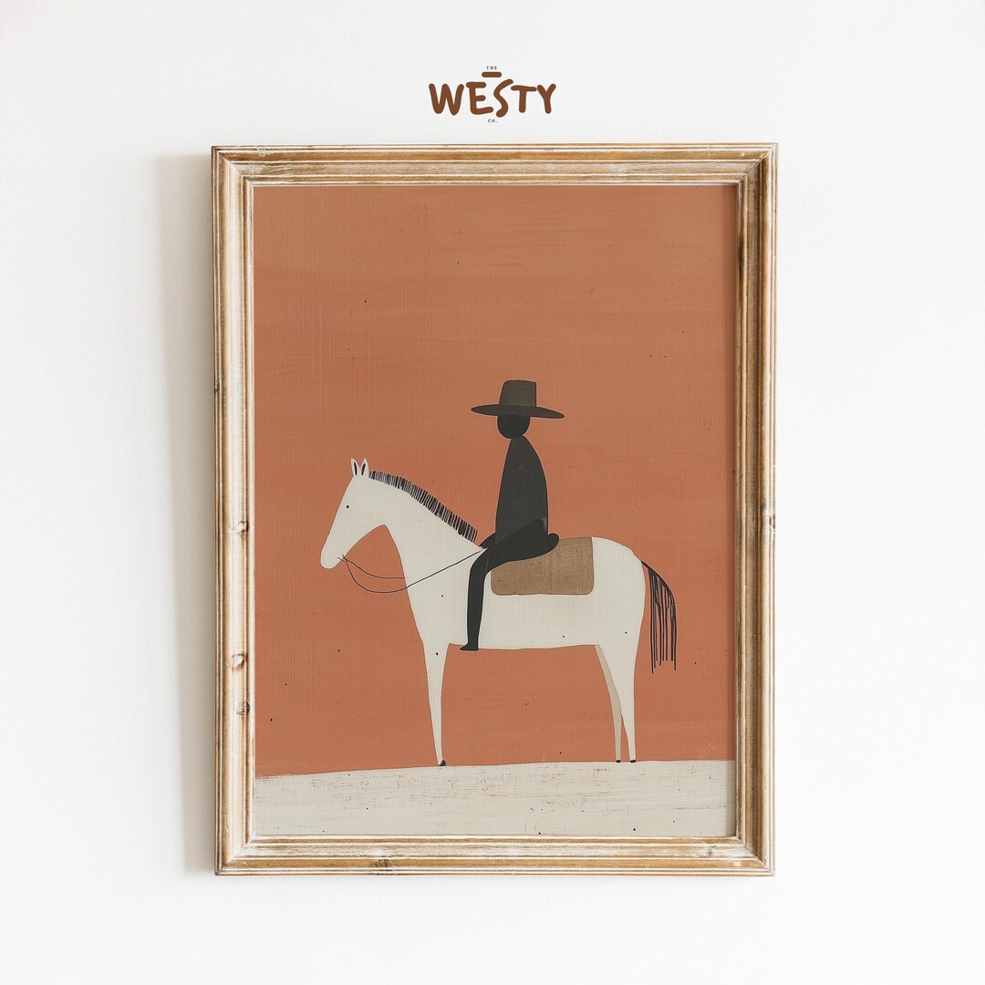 Minimalist Western Cowboy Poster | Abstract Horse Rider Print | Modern ...