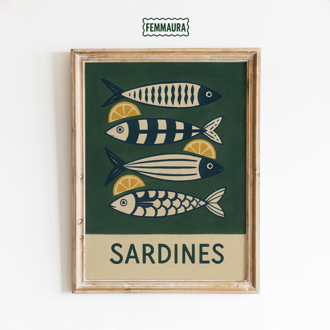 Sardines Poster – Mediterranean Kitchen Art Print, Vintage Coastal Wall ...