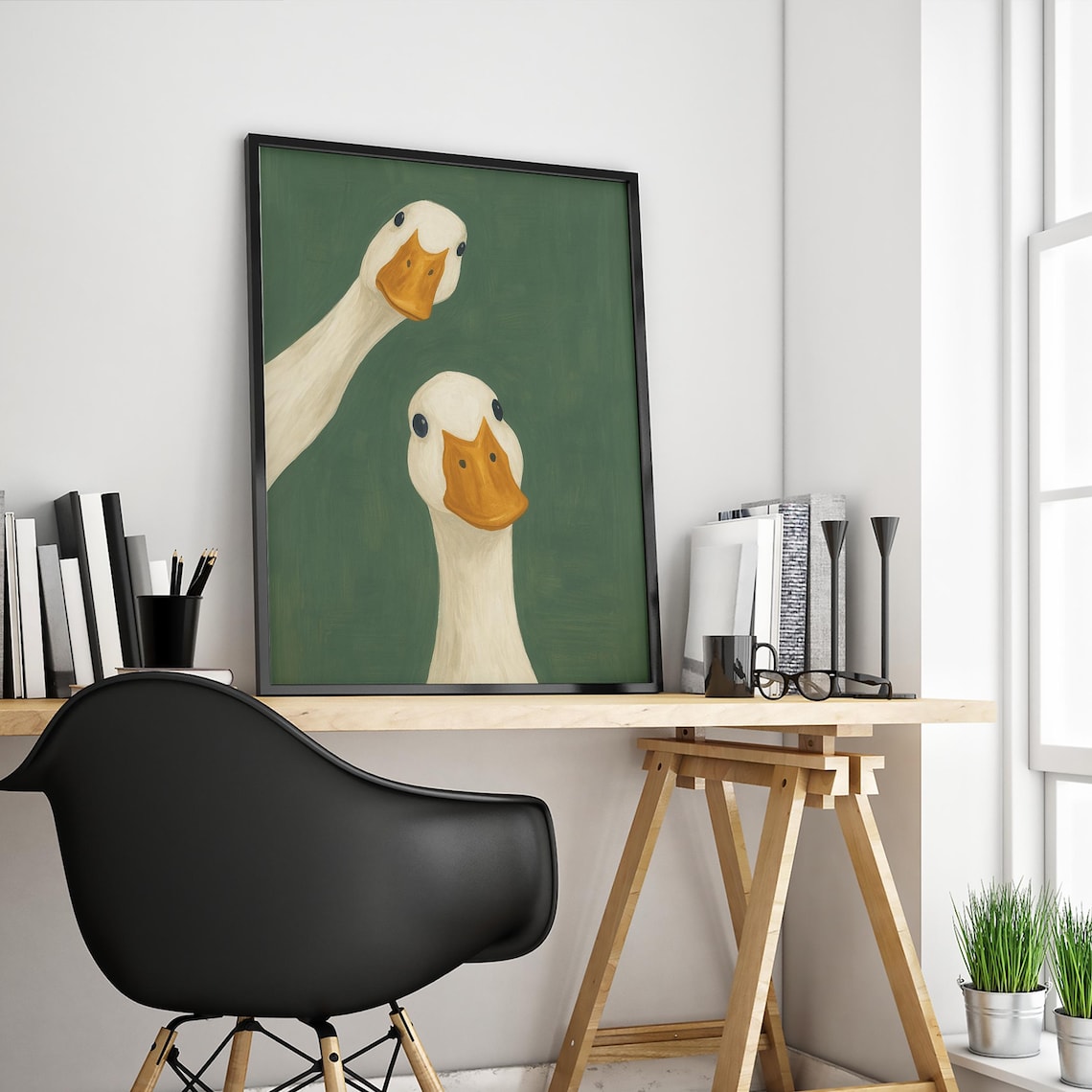Goose Duo Poster – Minimalist Animal Wall Art, Funny Farmhouse Decor ...