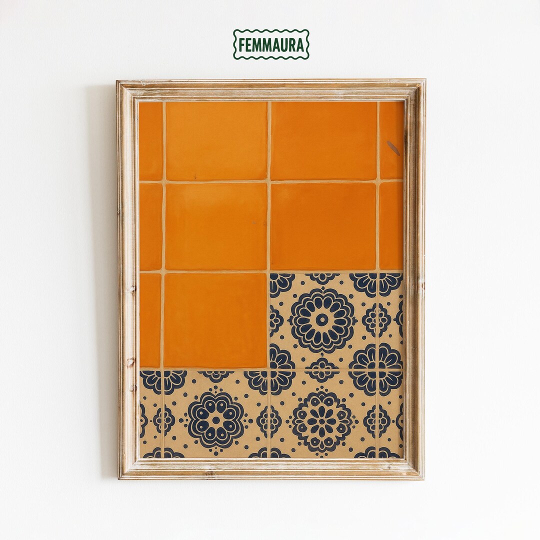Orange Tile Pattern Poster – Retro Mediterranean Wall Art - Etsy