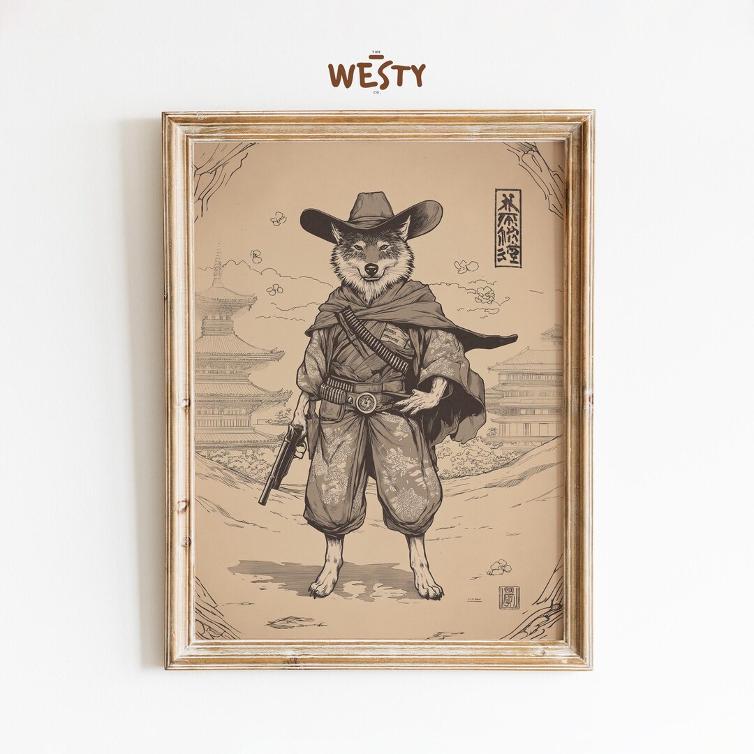 Samurai Fox Poster | Western Manga Art | Cowboy Wall Art - Etsy