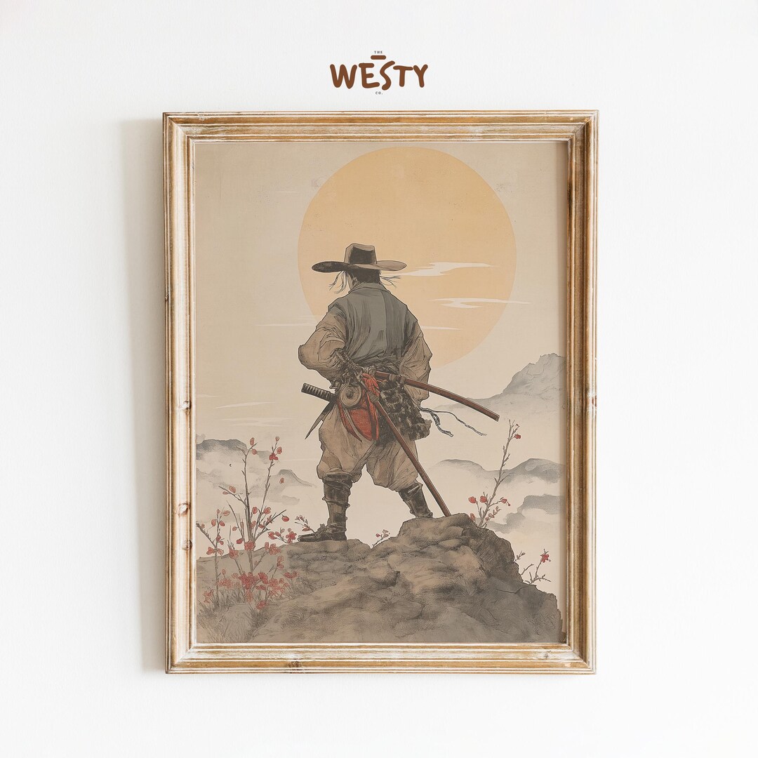 Samurai Cowboy Poster | Retro Japanese Wall Art | Western Fusion Print ...