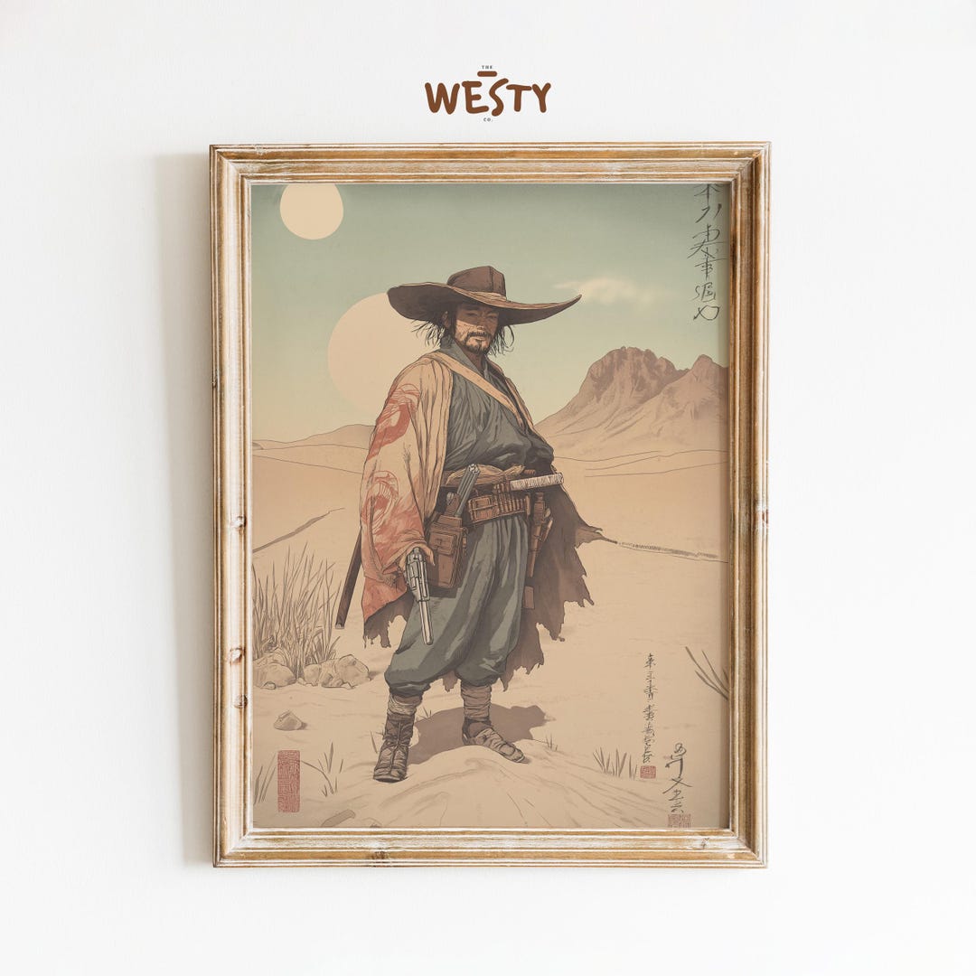 Samurai Gunslinger Poster | Retro Japanese Cowboy Art | Western Wall ...