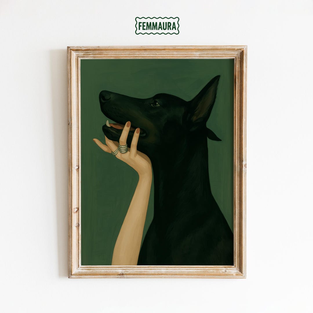 Black Dog & Feminine Hand Dark Art Print – Elegant Witchy Wall Decor ...
