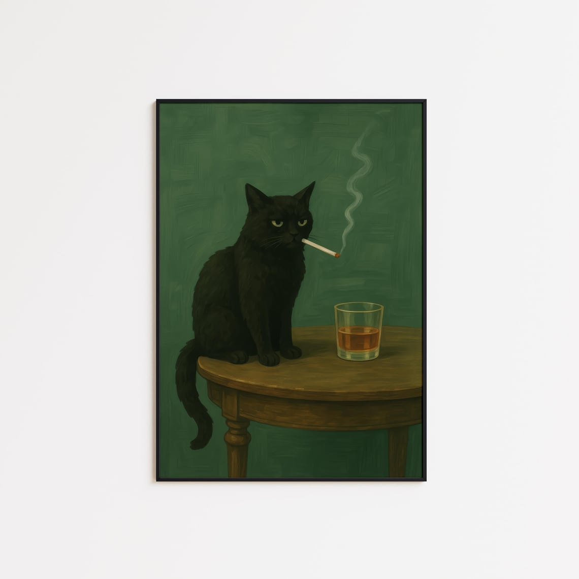 Moody Black Cat Poster – Smoking Cat With Whiskey Dark Humor Wall Art ...