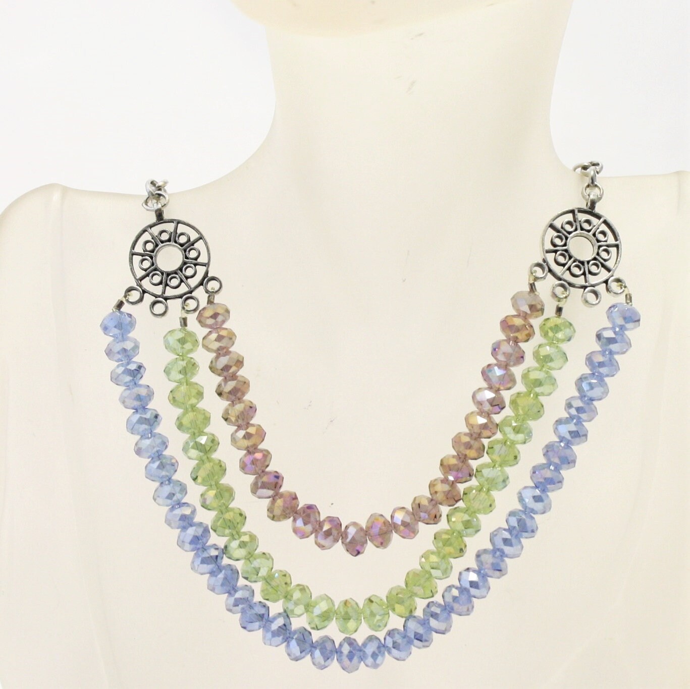 Colorful Crystal Three Strand Necklace - Etsy