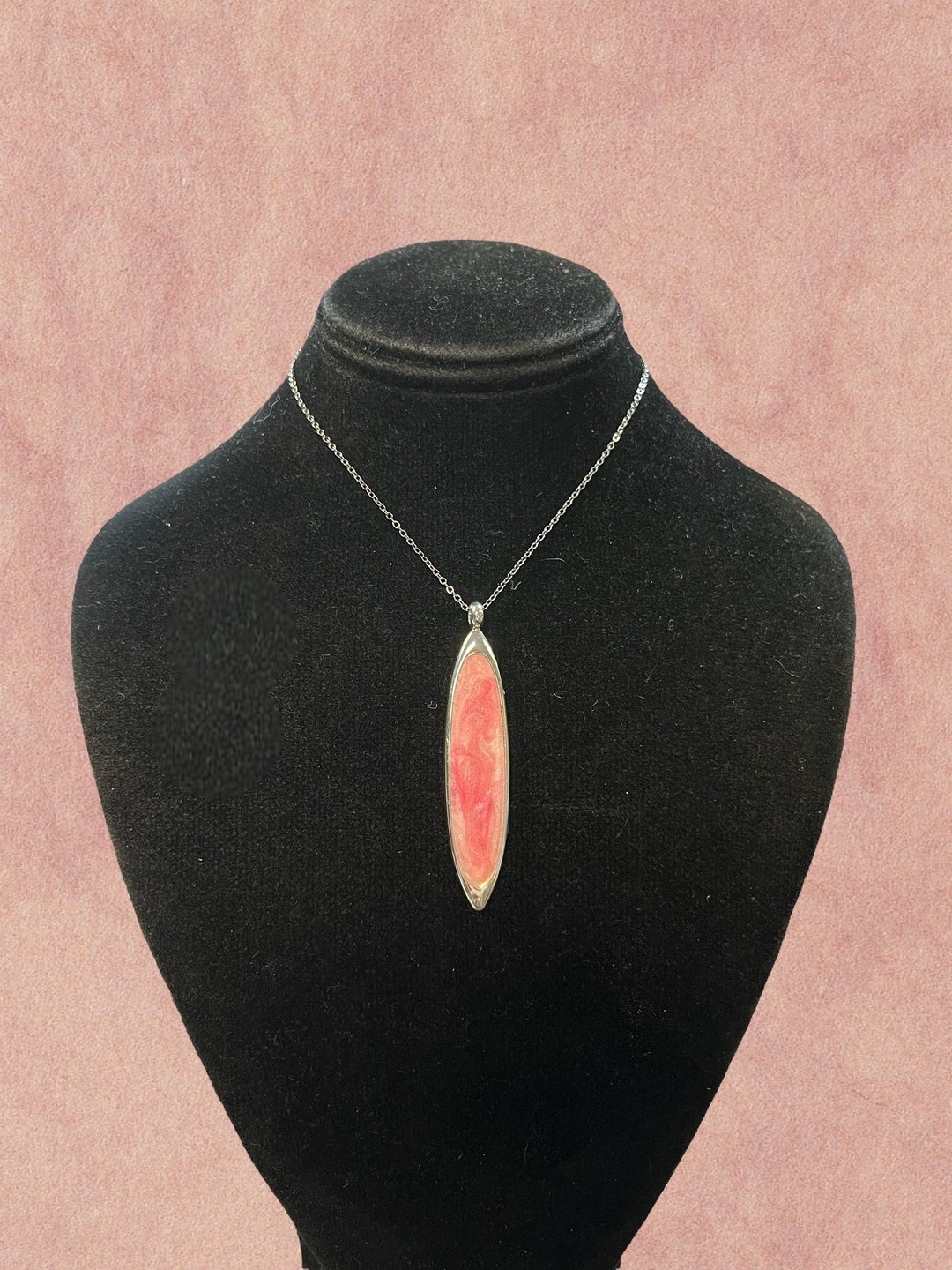 Breast Cancer Awareness Pendant Necklace: Pink Resin, Stainless Steel ...