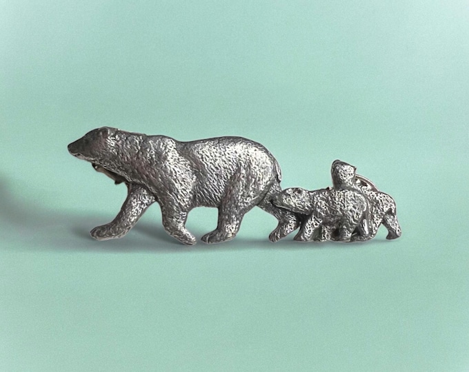 Silver Pewter Mama Bear & Cub Pin: Animal Lover Gift - Etsy