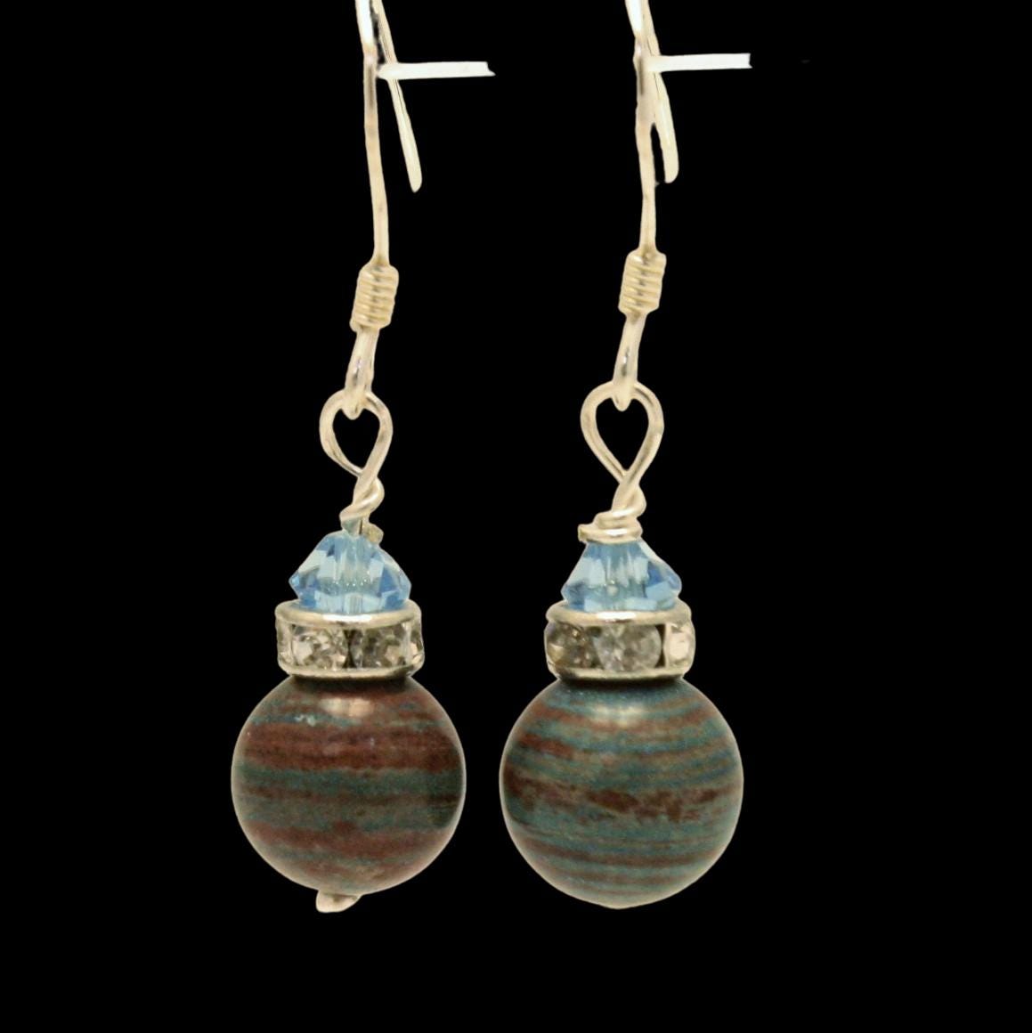 Imperial Turquoise Blue Brown Round Drop Gemstone Earrings - Etsy