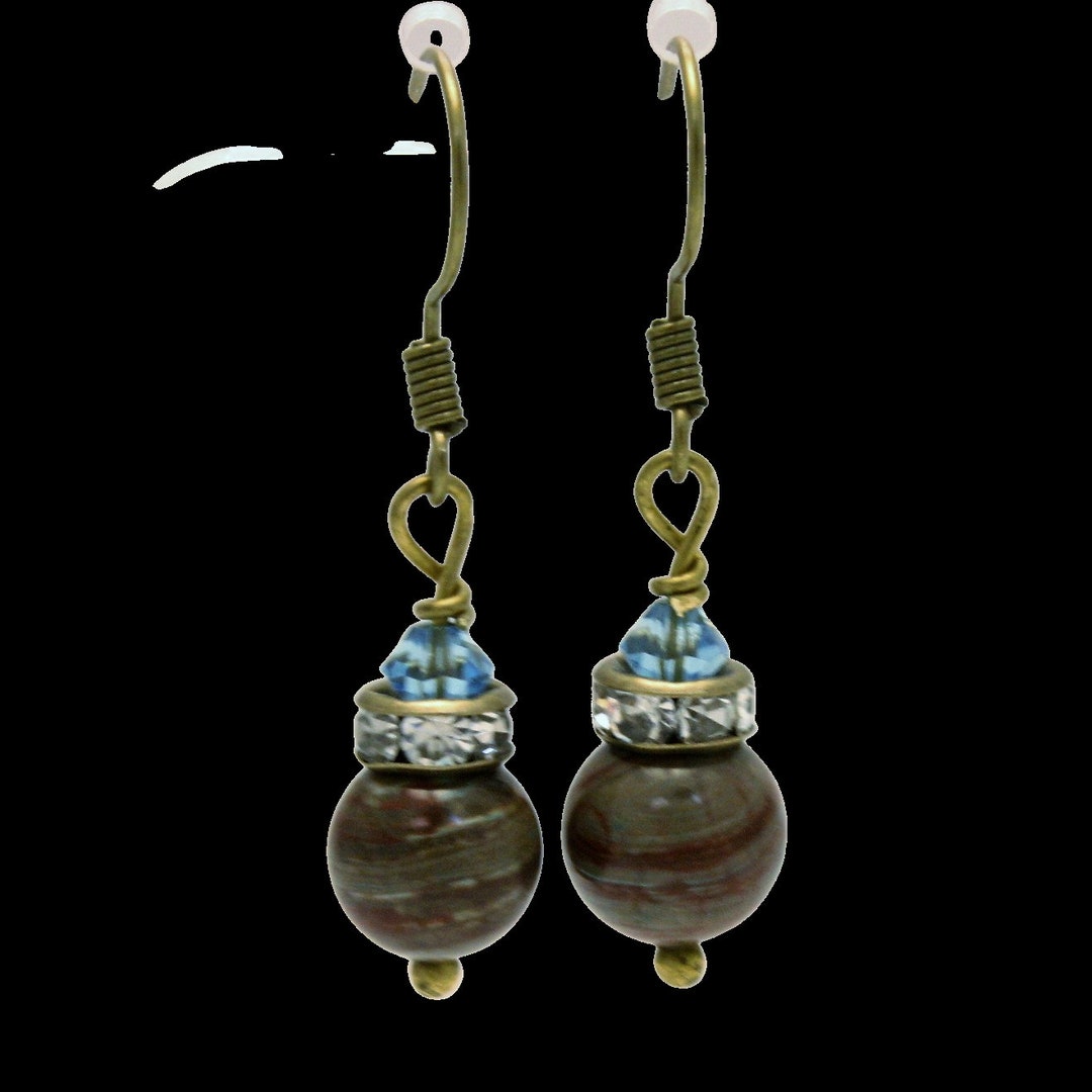 Imperial Turquoise Blue Brown Round Drop Gemstone Earrings - Etsy