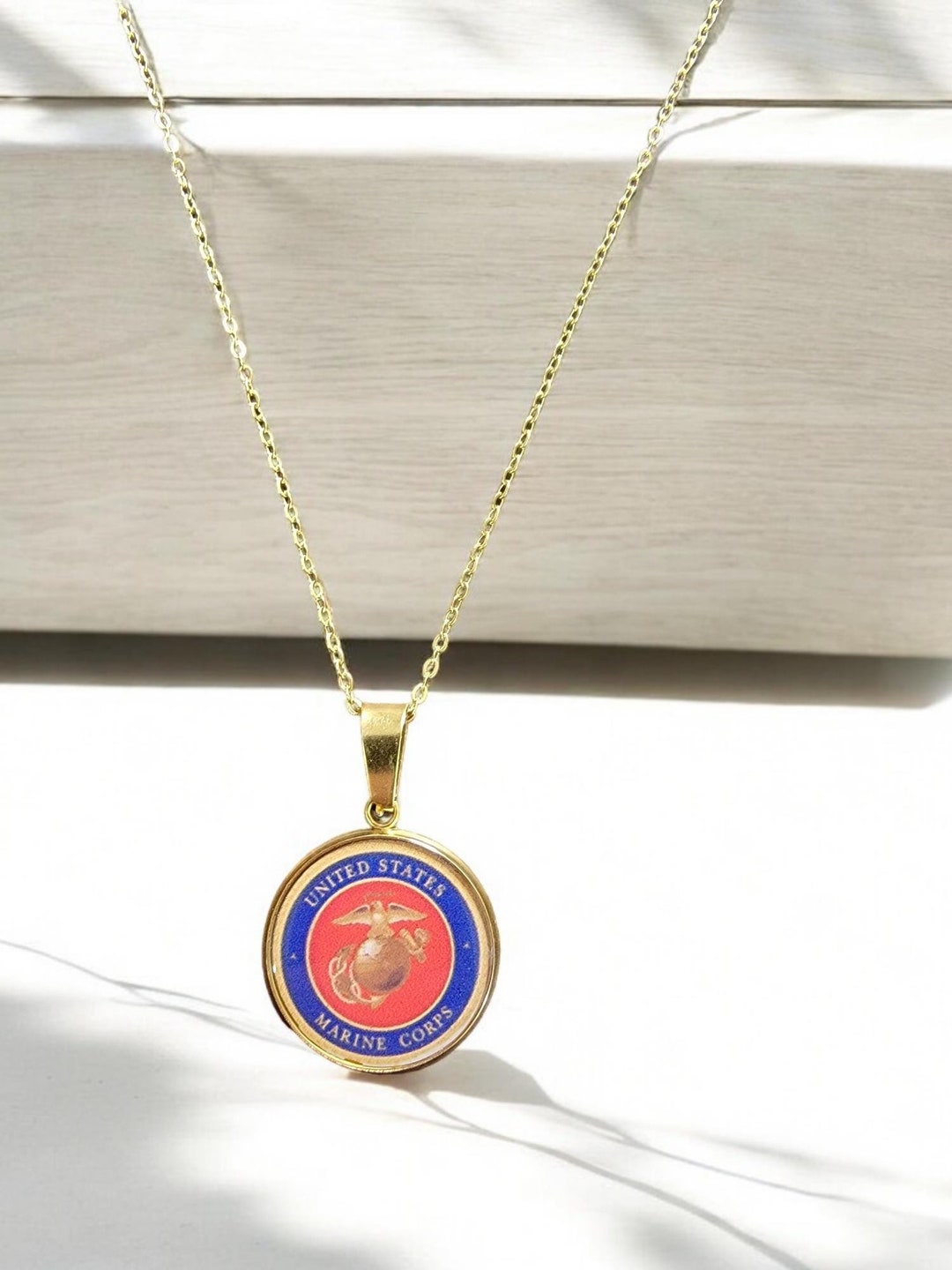 Marine Corps Pendant Necklace: Gold Plated Stainless Steel | Officially ...