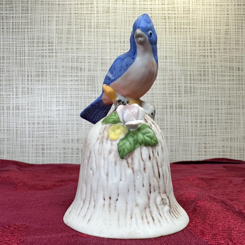 Vintage Bluejay Ceramic Dinner Bell. Blue Bird Perched on Branch With ...