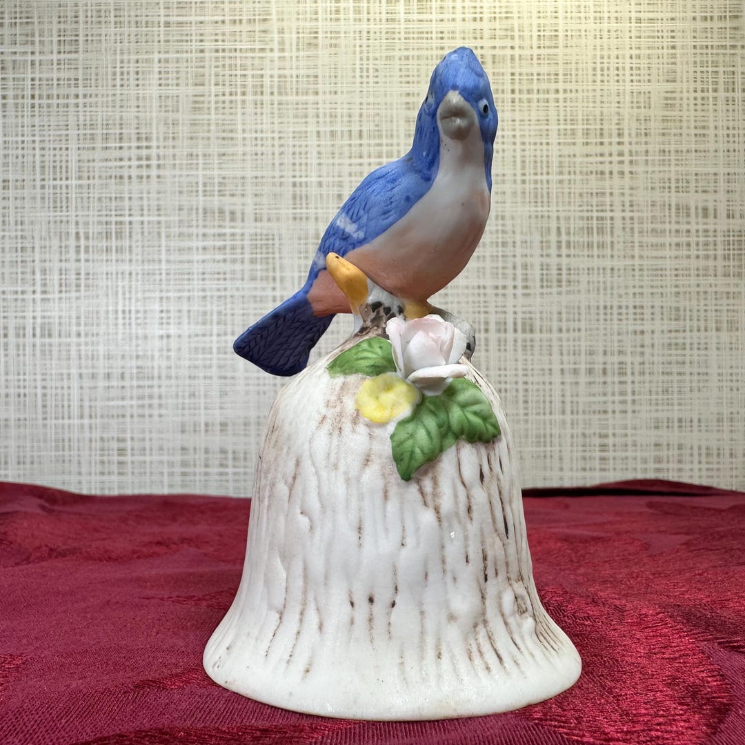 Vintage Bluejay Ceramic Dinner Bell. Blue Bird Perched on Branch With ...