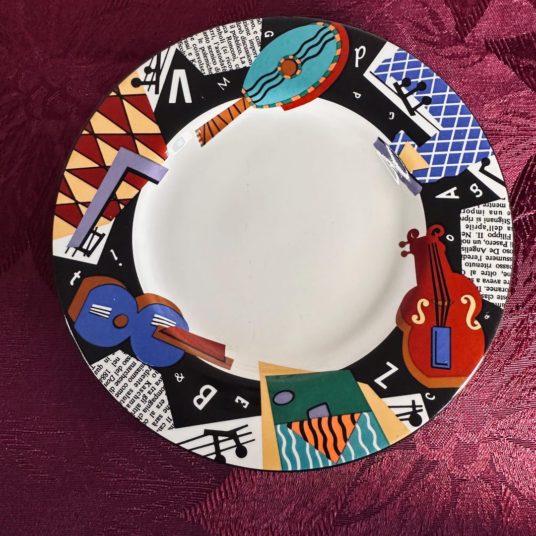 Vintage Sakura Musical Bread Plates: Colorful Instrument Design, Set of ...