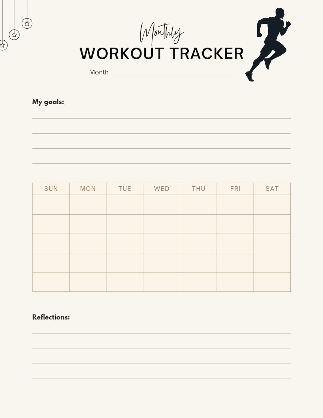 Printable Monthly Fitness Tracker: Workout Log, Goal Setting (digital ...