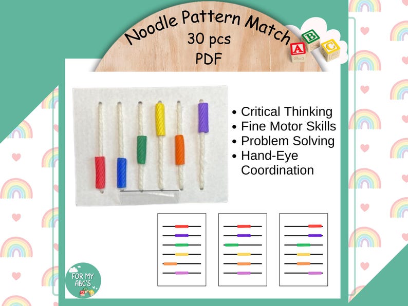 Printable Noodle Pattern Matching Game: Toddler Preschool Activity (PDF ...