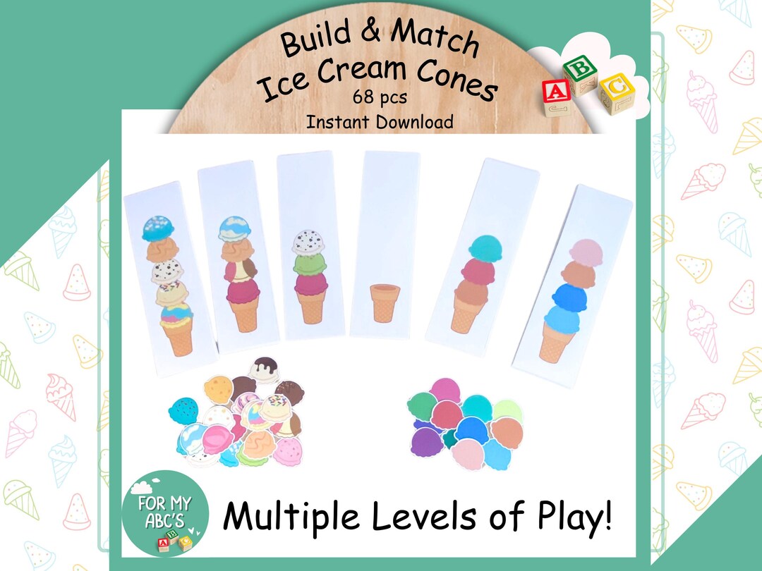 Ice Cream Cone Build & Match Game: Printable Toddler Activity (PDF ...