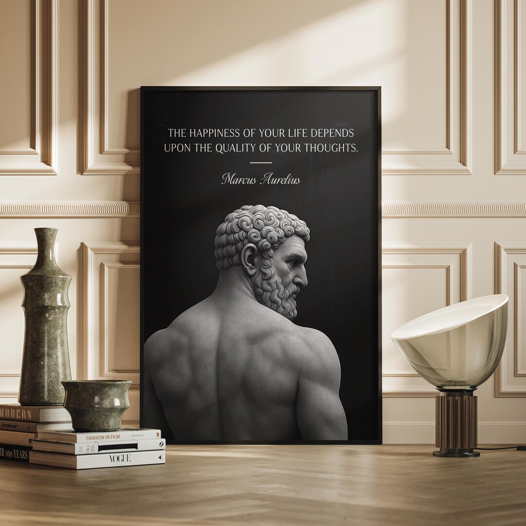 Marcus Aurelius Stoic Quote Wall Art: Roman Emperor Statue Canvas Print ...