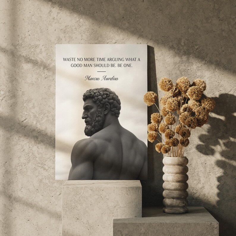 Marcus Aurelius Quote Wall Art: Stoic Philosopher Statue Canvas Print ...
