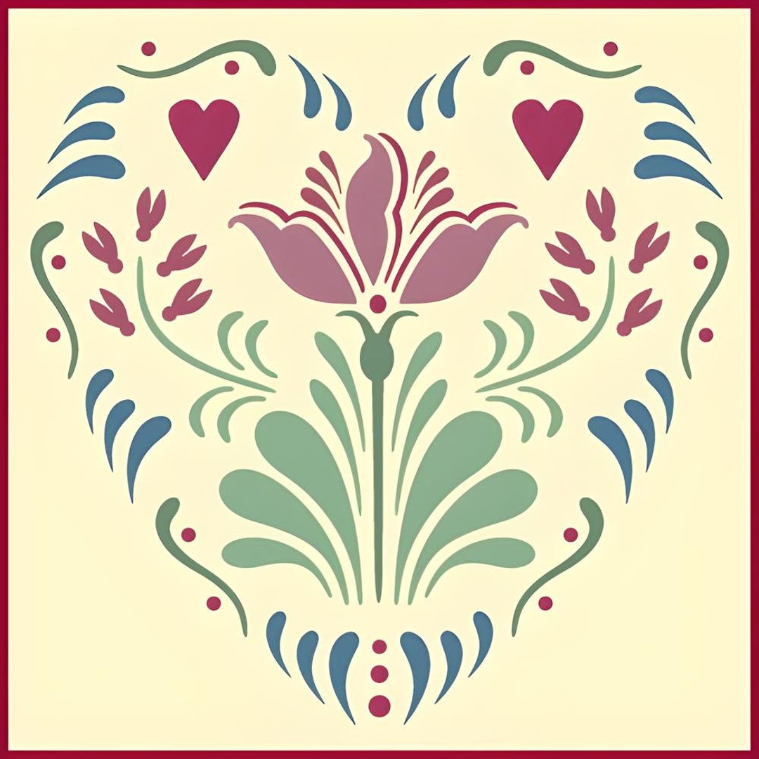 Rosemaling Heart Tulip 2 Stencil Rose-painting Floral Scandinavian ...