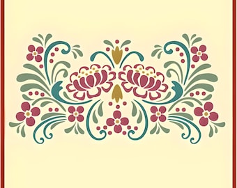 Rosemaling Pattern 12 Stencil - 10" X 2.5" Scandinavian Rose Art Border ...