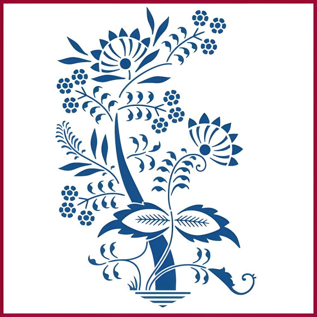 Blue Danube 1 Stencil - 16" X 10.75 - Blue Onion Style Flower Floral ...