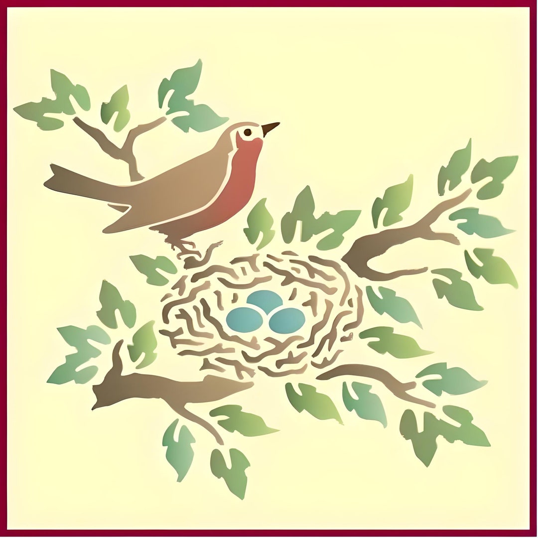 Robin and Nest Stencil - 9.3" X 8" -forest Mountain Woodland Wildlife ...