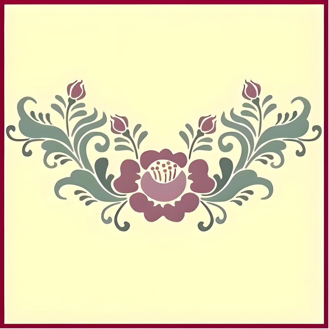 Rosemaling Rose 2 Stencil - 9.8" X 4.6" Rose-painting - Scandinavian ...