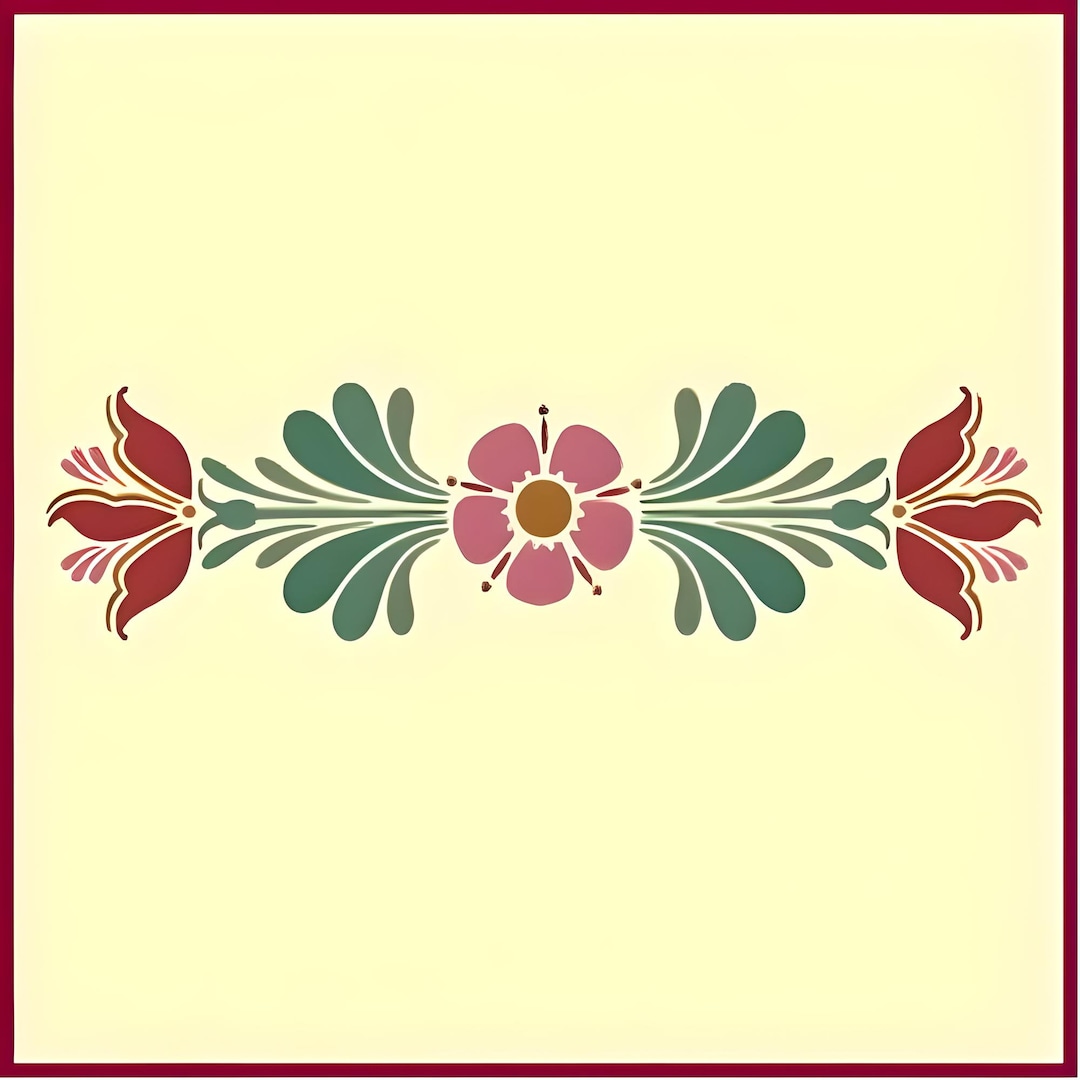 Rosemaling Pattern 12 Stencil - 10" X 2.5" Scandinavian Rose Art Border ...