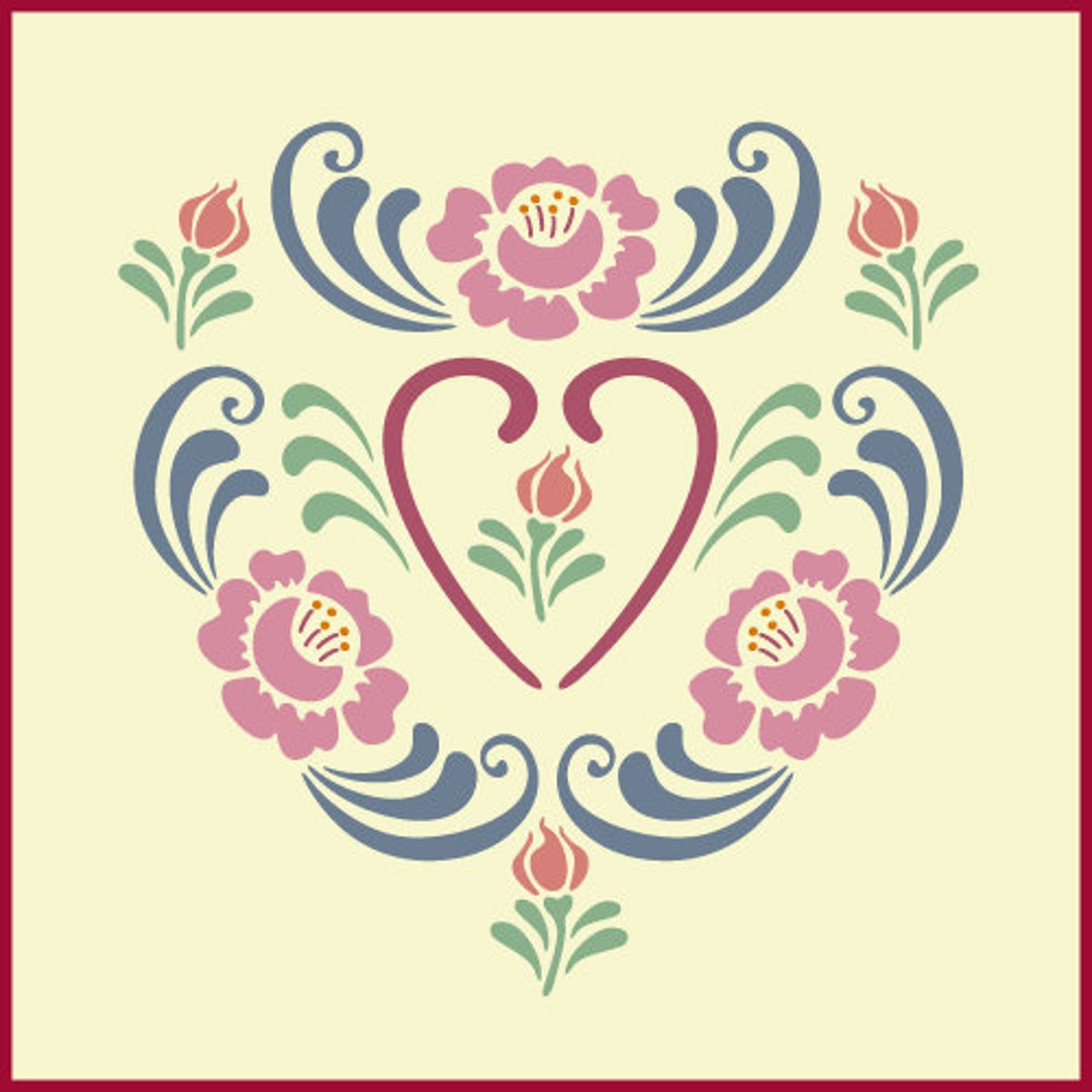 Rosemaling Heart Roses Stencil NEW 6.8 X 6.9 - Etsy