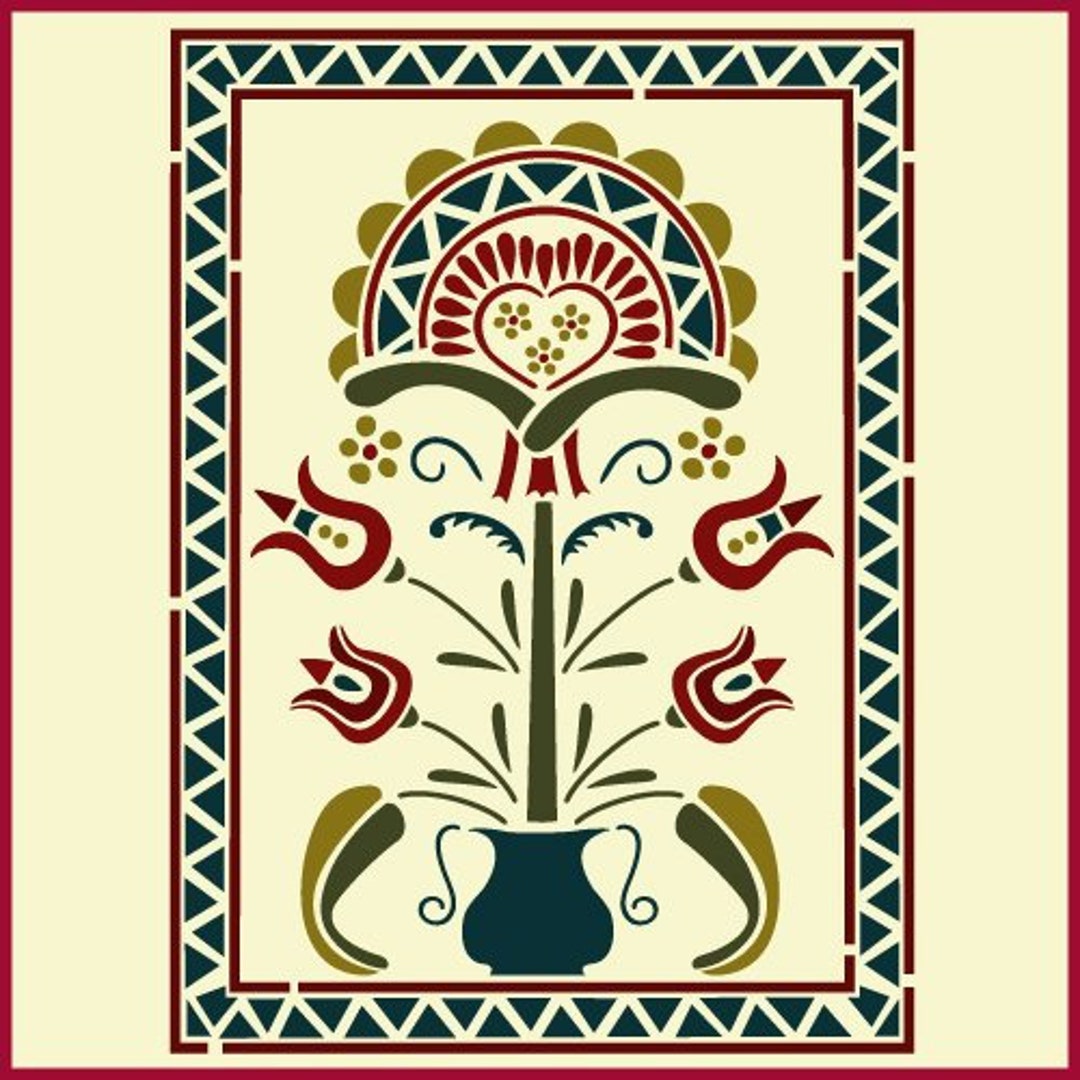 Folk Art Flowers 1 Stencil - 12.5" X 9" Colonial Folk Art DIY Signs ...