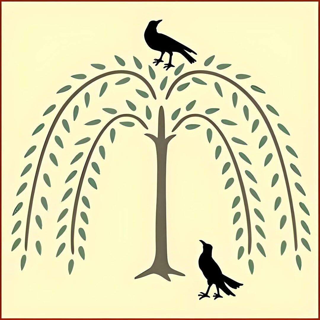Willow and 2 Crows - 10" X 9" - Primitive Bird Stencil Raven and Tree ...