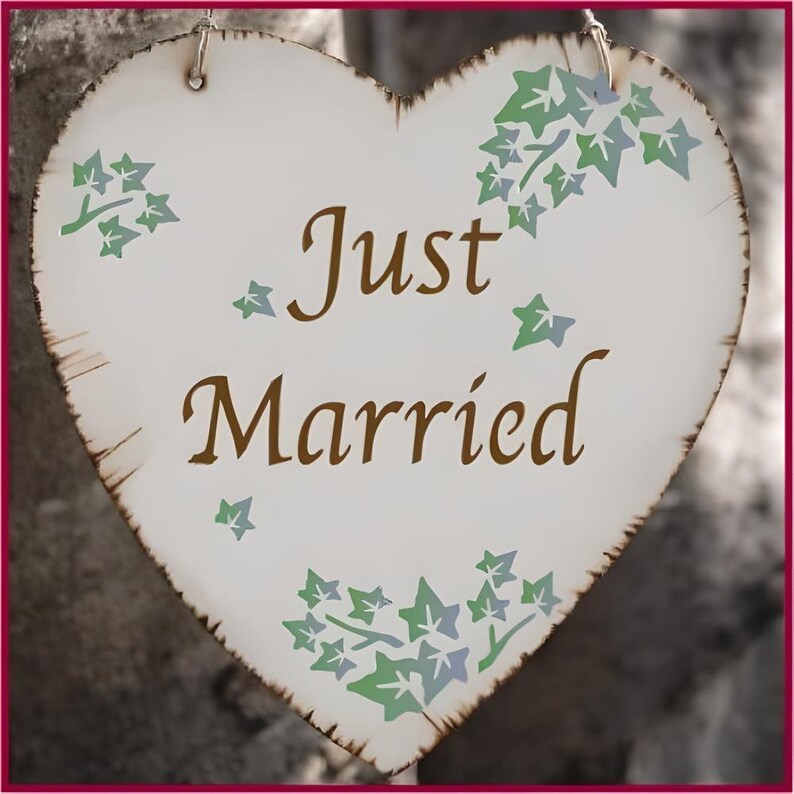 Just Married With Ivy Sign Stencil - DIY Sign Ivy Wedding Romance ...