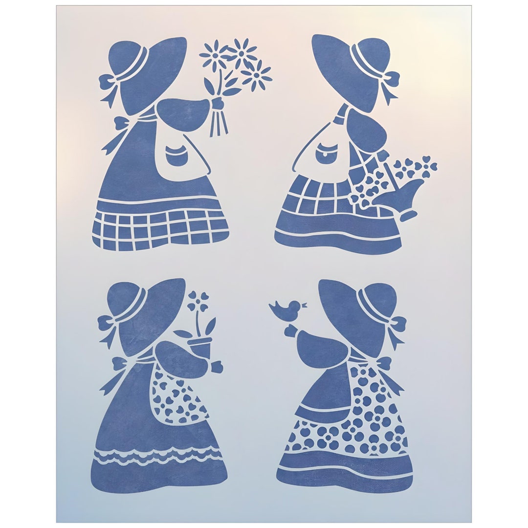Sunbonnet Sue 4-piece Stencil Set- Children Kids Drawing Sidewalk Chalk ...