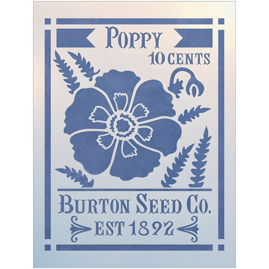 Antique Poppy Seed Packet Stencil -(10.4" X 13.5" Image) Unique Seed ...