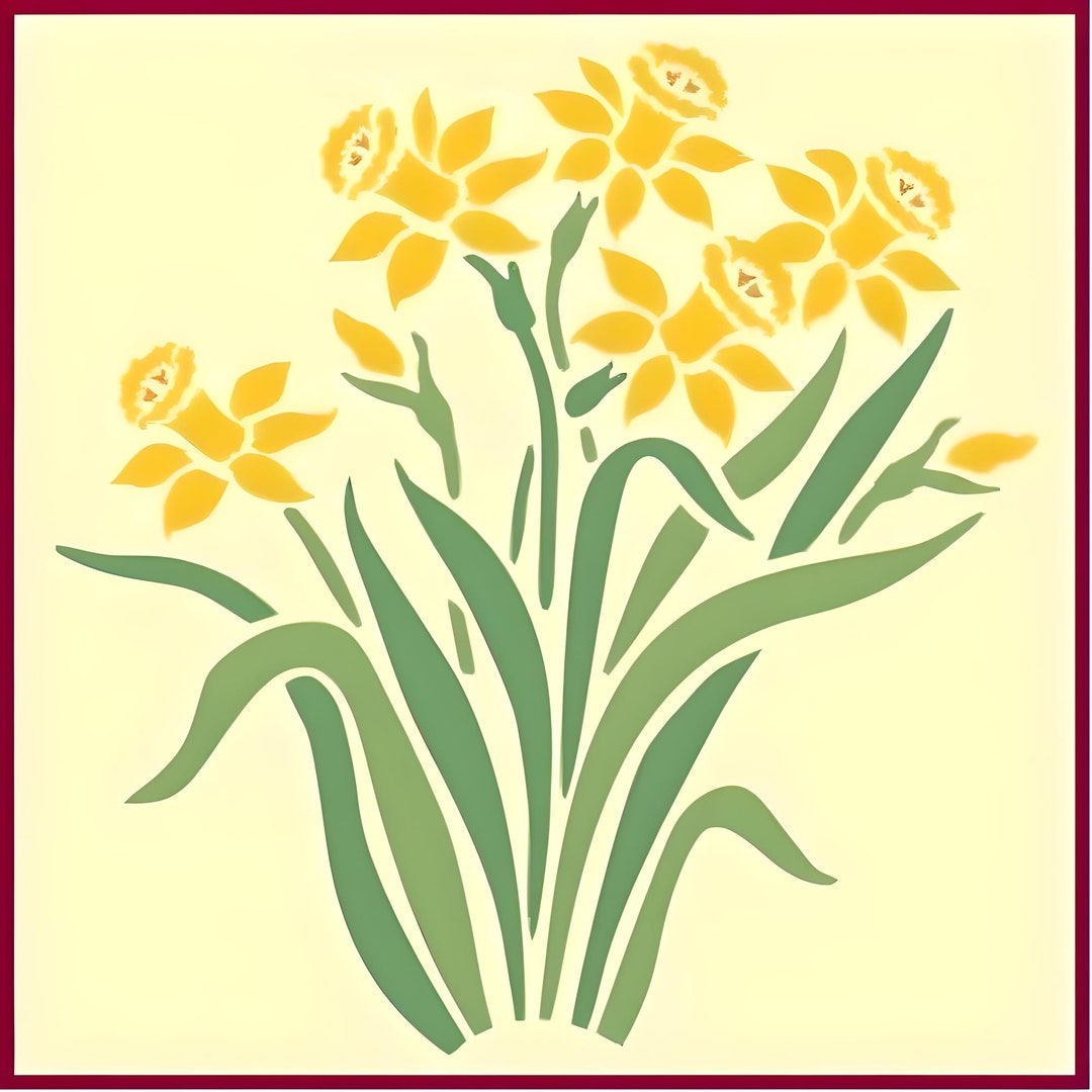 Daffodil Stencil - Spring Flower Bouquet Colonial Romantic DIY Vase ...
