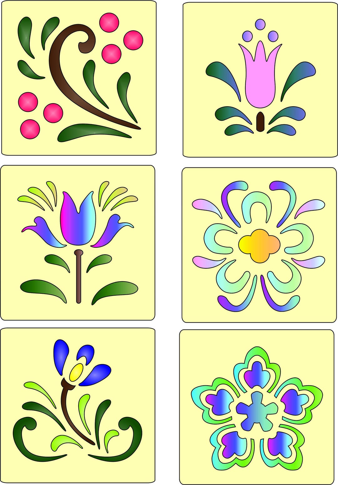 Rosemaling Stencil Set of 6 Stencil - 2.5" X 2.5" - Rose-painting ...