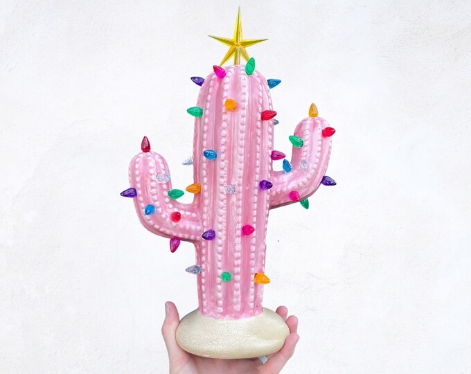 Pink Ceramic Cactus Light Lighted Christmas Cactus Christmas - Etsy