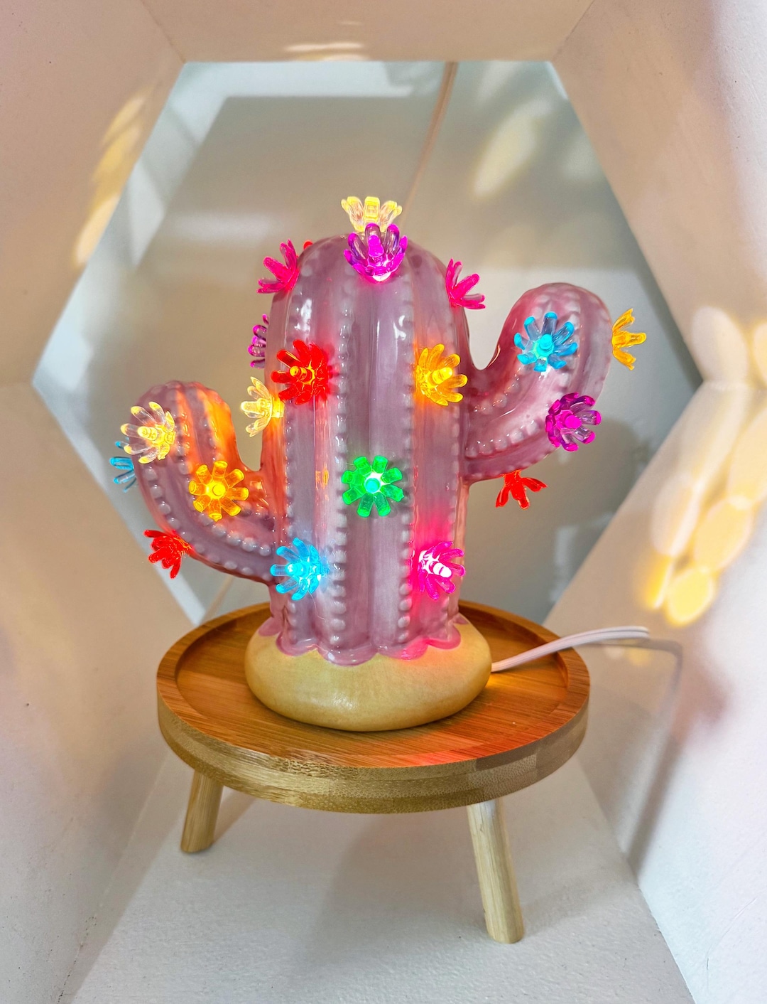 Small Pink Lighted Cactus, Ceramic Cactus Tree, Valentine's Gift, Plant ...
