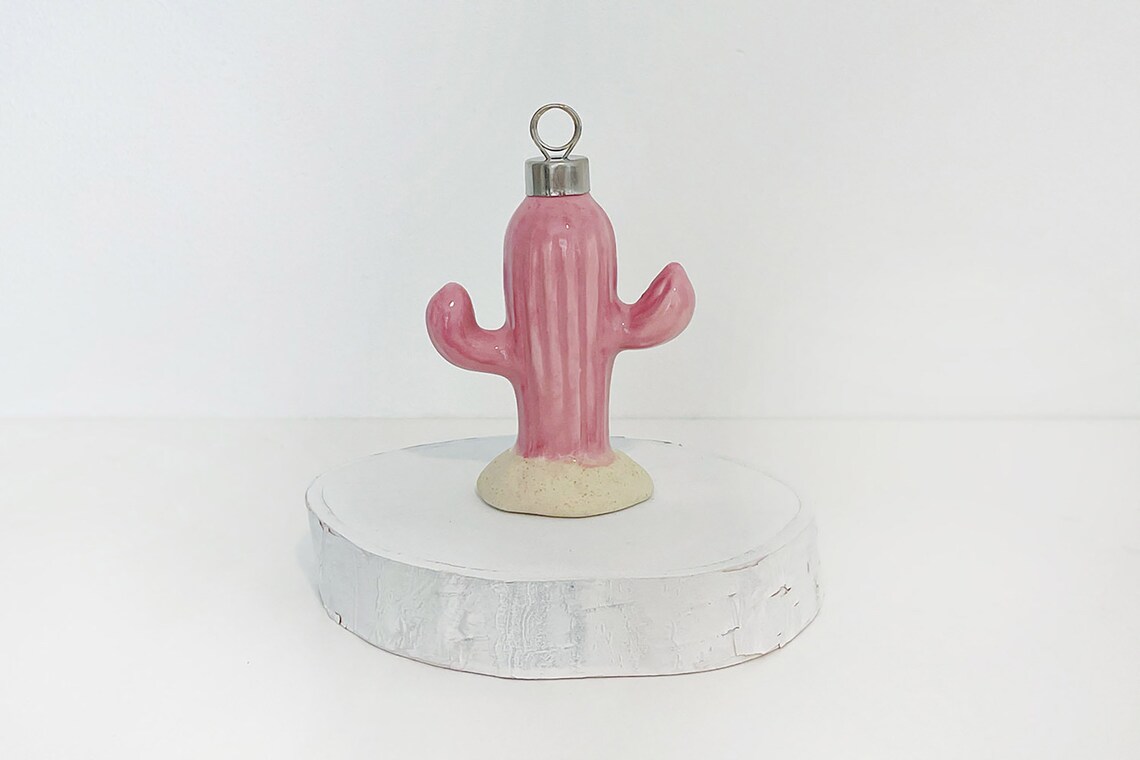 Mini Ceramic Cactus Ornaments Pink Cactus Green Cactus | Etsy