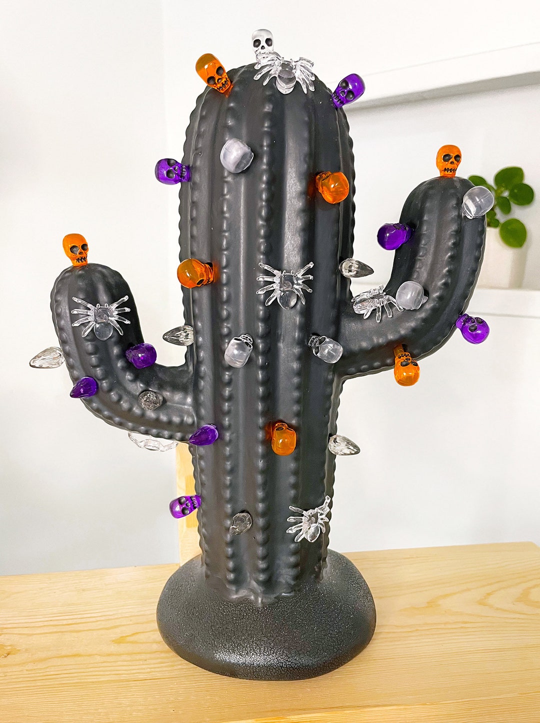 Black Matte Ceramic Cactus Tree - With Spooky Halloween Lights - Etsy