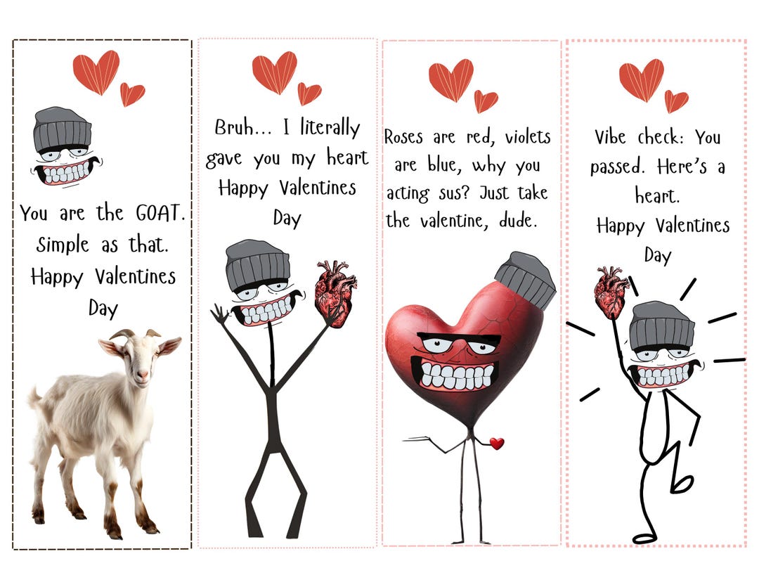 Valentine Bookmarks Kids Printable Bookmark Edgy Valentine Card Meme ...