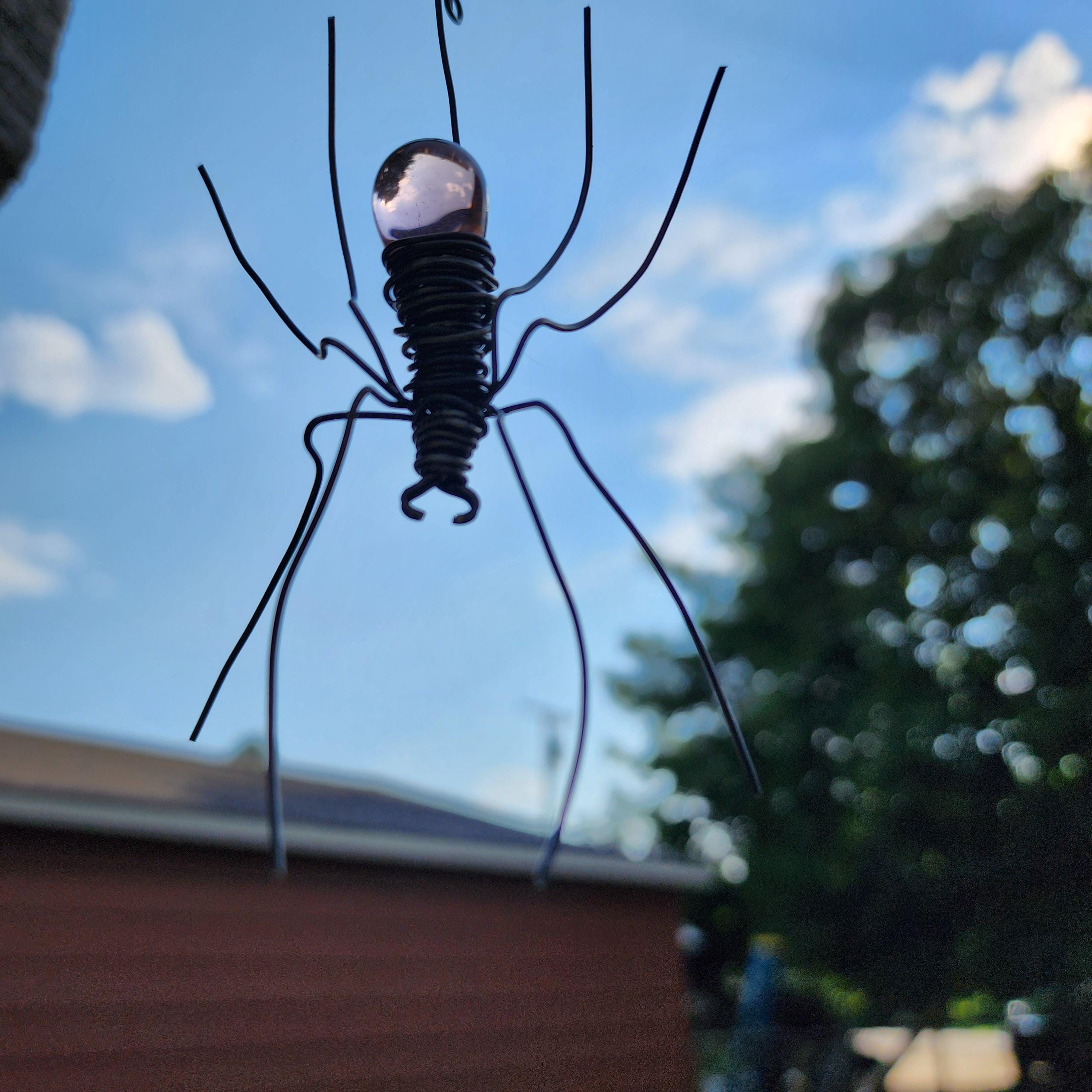 Lovely Pink Glass Spider Dangles From 12" Barbed Wire Corner Spider Web ...