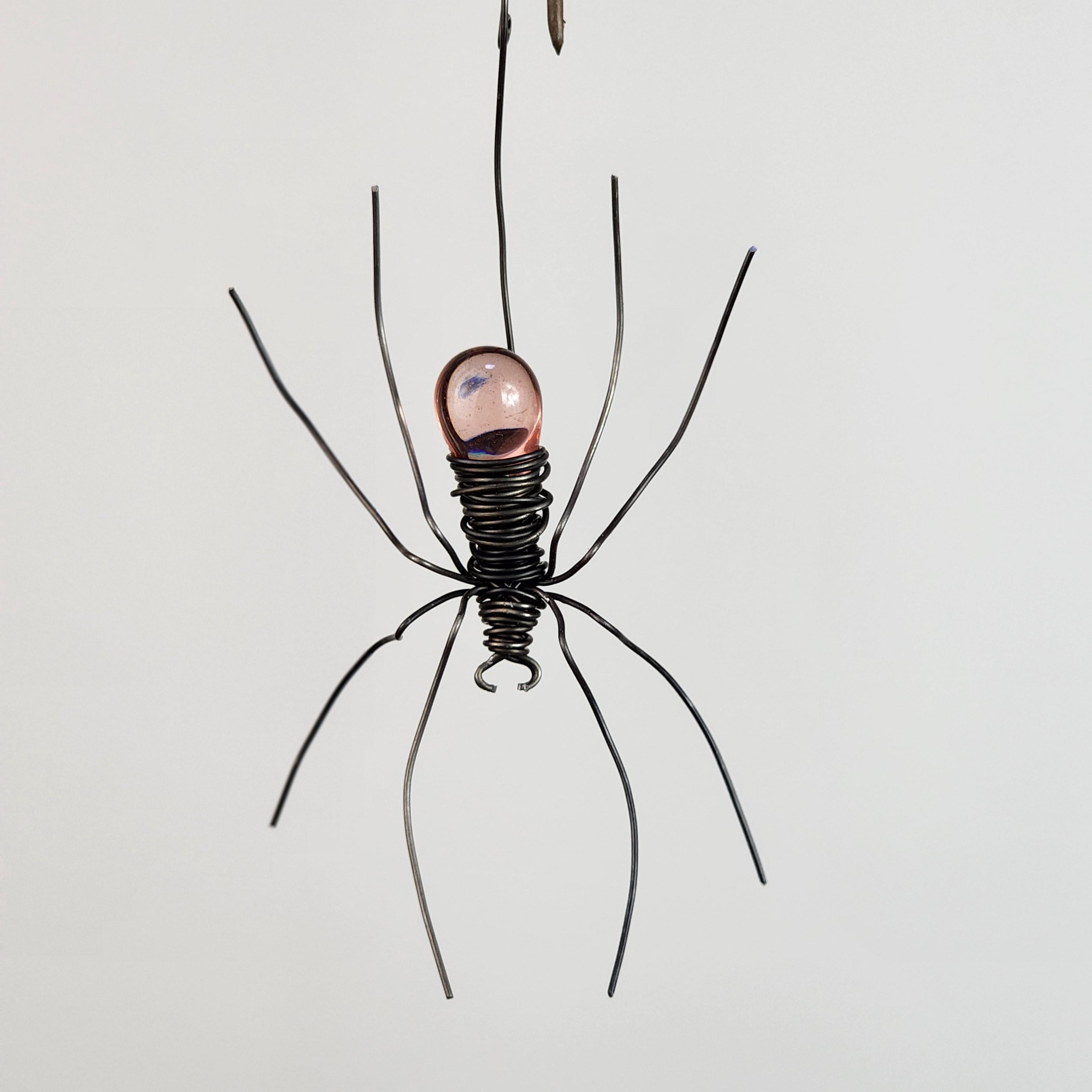 Lovely Pink Glass Spider Dangles From 12" Barbed Wire Corner Spider Web ...